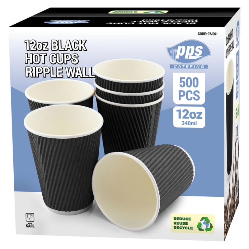 Pps 12Oz Black Ripple Wall Hot Cups 25Pk X 20 | YouthStar